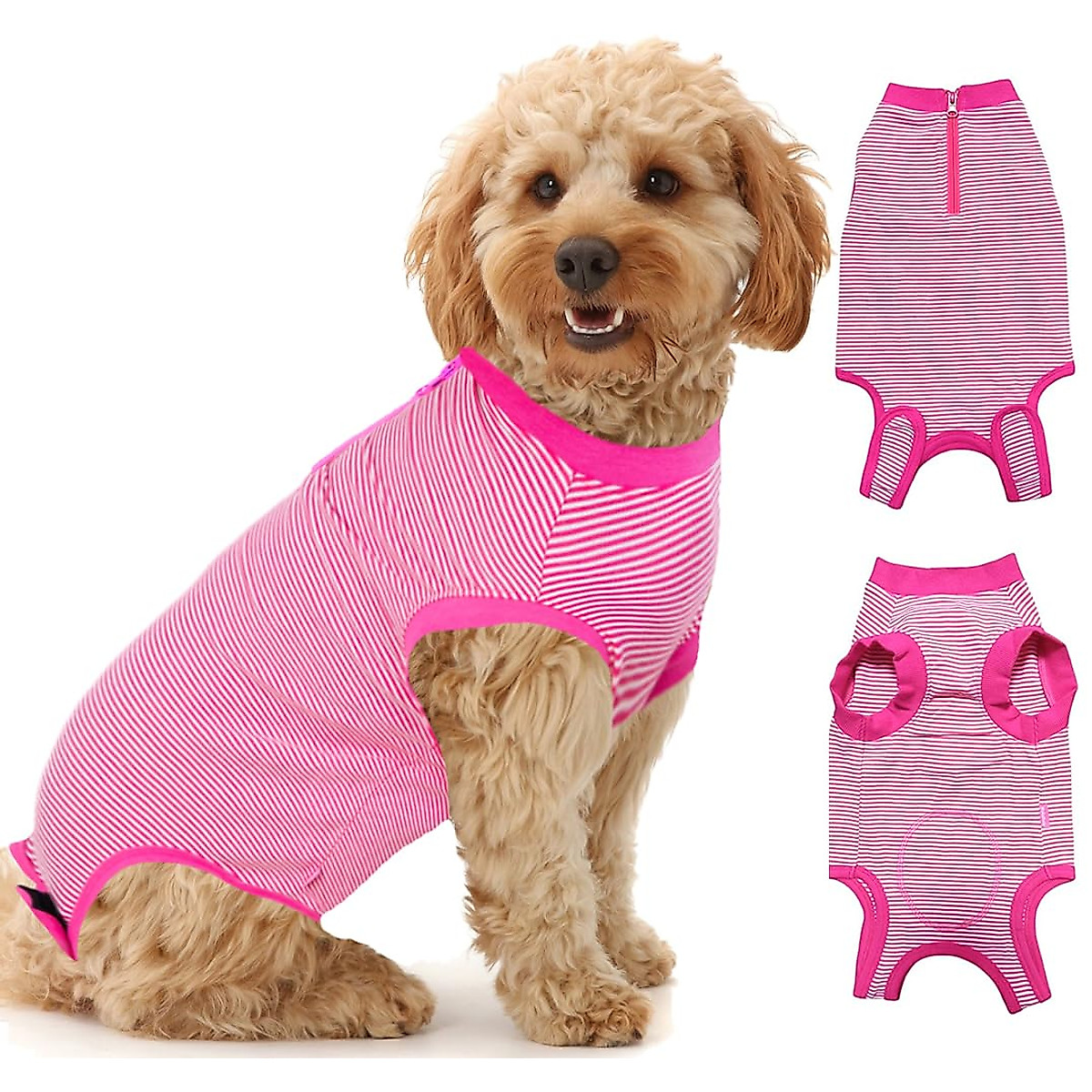 Wabdhally Dog Surgery Recovery Suit,Surgical Suit for Small Female Spay,Soft Combed Cotton,Rose Striped Zipper Onesie S
