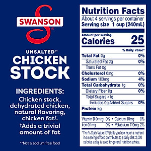 Swanson 100% Natural Unsalted Chicken Stock, 32 Oz Carton (Pack of 12)