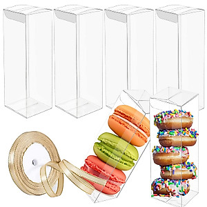 CAYOREPO 100 Pcs 2 x 2 x 6 inch Clear PET Plastic Gift Boxes Transparent Cube Boxes PET Boxes Candy Chocolate Cookies Treat Boxes for Christmas, Wedding, Party, Baby Shower