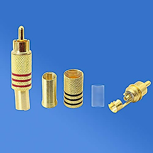PNGKNYOCN RCA Stereo Connector Plug with Spring Coax Audio Solderless Gold Plated Adapter for Repair Speaker Cables（4-Pack）