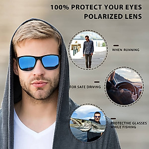 POLARKING Retro Polarized Sunglasses For Men Women,Square Sport Sun Glasses Shades Shady Rays for Fishing Driving UV Protection Blue Lens