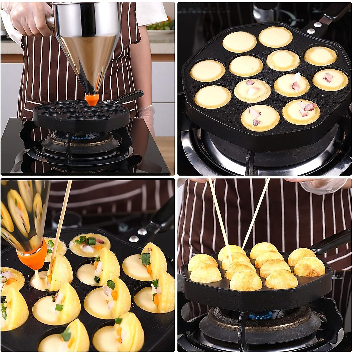 Takoyaki Maker, Non Stick Pan Easy and Simple to Make Japanese Takoyaki Octopus Ball Ideal for Mini Pancake Cake Pop Pan and Takoyaki Maker for Danish Stuffed