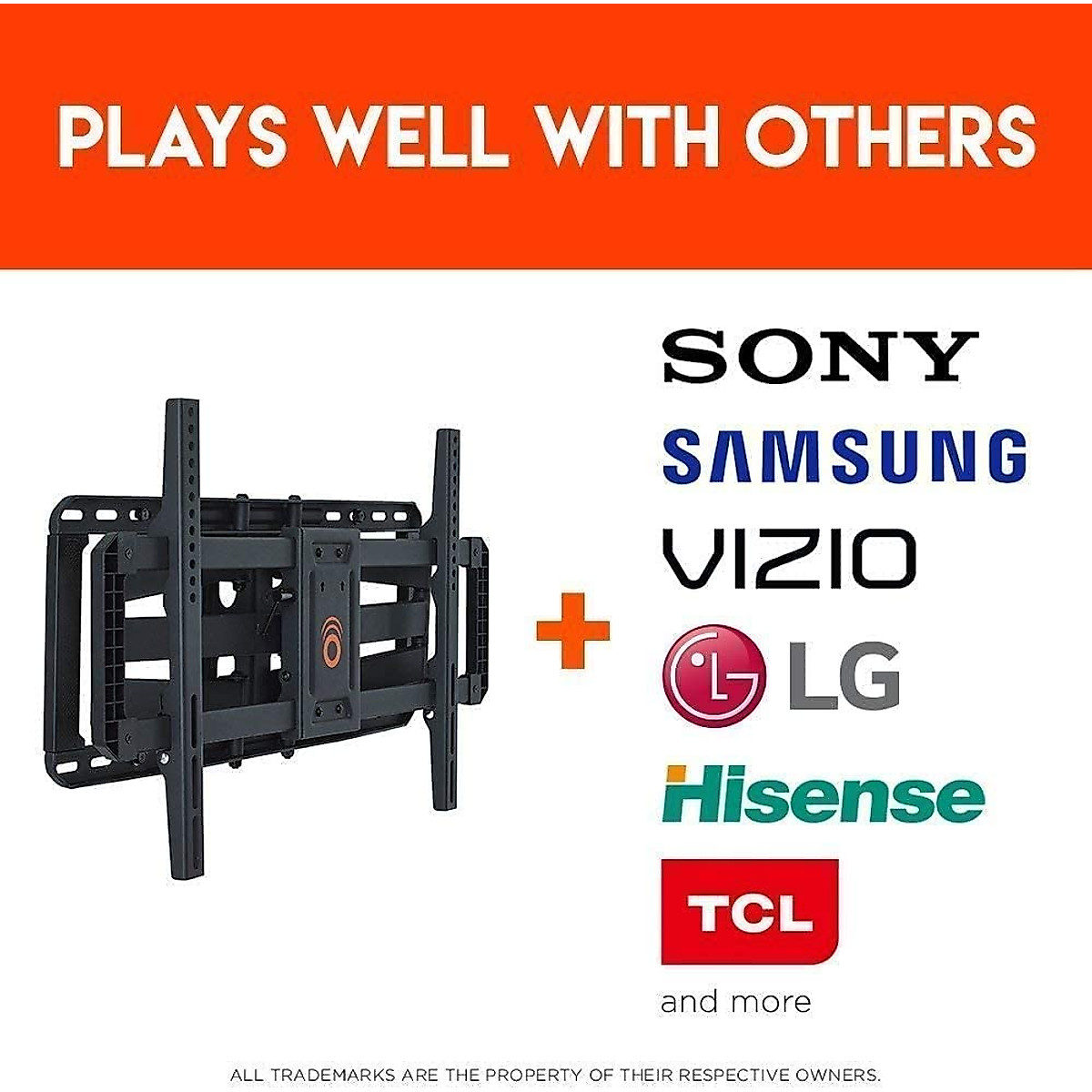 ECHOGEAR Full Motion TV Wall Mount & Sound Bar Mounting Bracket - for Big TVs Up to 90" - Height Adjustable Soundbar Mount