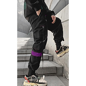 Mens Color Patchwork Punk Cargo Tactical Track Pants Techwear Hip hop Joggers Streetwear Pants Pink-20 X-Small