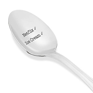 Netflix Ice Cream Spoon - Ice Cream Spoon For Social National Ice Cream Day Party - Gift for Family Birthday Party Netflix Lover Party Supplies - Stainless Steel Engraved Spoon Size of 7 Inches.
