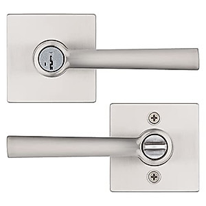 Kwikset 97402-827 Montreal Keyed Entry Lever, Featuring Microban, Satin Nickel, 2 Handle
