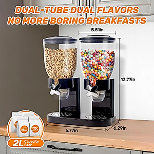 Meegoo Cereal Dispenser Countertop, 2 Pack 2L Large Capacity Cereal Container Airtight, Rotating Dry Food Dispenser for Small Size Nut, Candy, Beans, Rice, Pantry Kitchen Organizer to Keep Tidy.