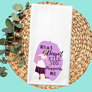 What Doesn't Kill you, Disappoints me Funny Vintage 1950's Housewife Pin-up Girl Waffle Weave Microfiber Towel Kitchen Linen Gift for Her BFF