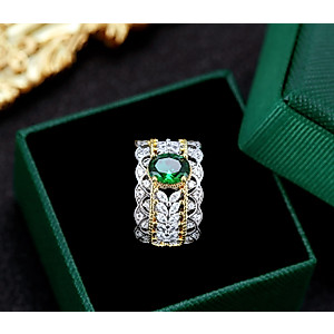 LYLYMIMI Emerald Ring for Women Vintage Adjustable Open rings Gem CZ Women's Ring (Silver)