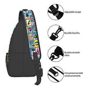 GregTins Colorful Mexican Loteria Cards Cross Chest Bag Diagonally Men Women Crossbody Shoulder Bag Casual Fashion Travel Bag Sling Backpack