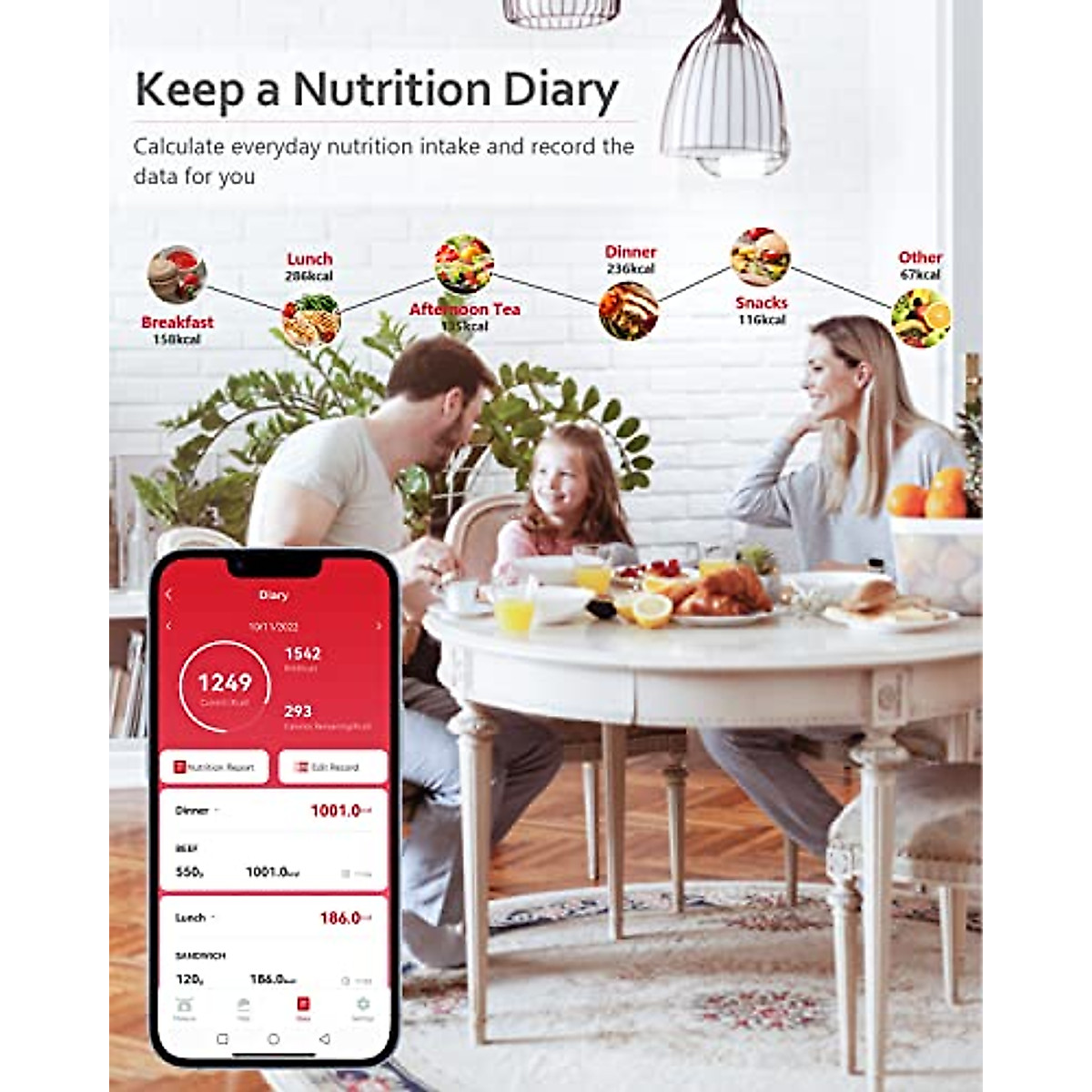 FITINDEX Food Scale for Weight Loss, Kitchen Scale for Food Ounces and Grams, Digital Smart Food Nutrition Scales, Cooking Coffee Scale with Smartphone APP for Baking, Calorie, 11lb/5kg