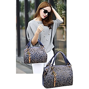 Tinksky Classic Fashion Tote Handbag Leather Shoulder Bag Perfect Large Tote Ls1195 (Grey) (Blue)