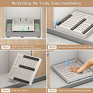 Pull out Cabinet Organizer,Width(12 "-17") and Depth(17"-24") Expandable With 3 Rails,Cabinet Roll out Drawers,No Drill Adjustable Slide out Drawers for Kitchen,Peel and Stick Pantry Pull out Shelves