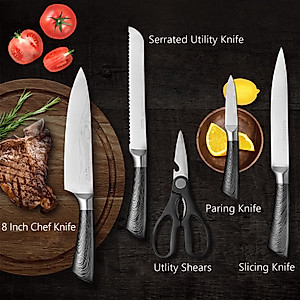 Kitchen Knife Set with Block - 24 pcs Home Essentials High Carbon German Stainless Steel Knives Set, Professional Chef Knife Set with 8 Steak Knives, Sharpener, Carving Fork & Shears