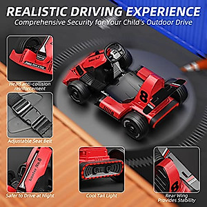XJD Electric Go Kart 12V Battery Powered Pedal Go Karts for 3+ Kids Youths on Car Electric Vehicle Car Racing Drift Car for Boys Girls with Bluetooth/FM and Remote Control (Red01)
