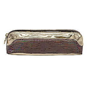 Pukka Pad, Wild Pencil Case - Faux Animal Print Zipper Pouch with Sturdy Gold Coloured Base for Pens, Penciles, and Other Stationery Supplies - Crocodile