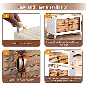 SIRIRIC Storage Bins with Lids- 5 Tiers 275Qt Plastic Collapsible Storage Bins, Closet Organizers and Storage, Folding Storage Box with Wheels, Large Stackable Storage Bins with Front Door