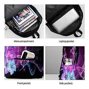 Pink Purple Butterfly Printed Laptop Backpacks Lightweight Stylish Casual Daypack For Work Business Travel