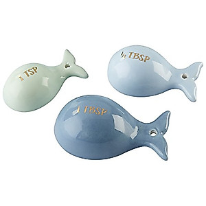 Kate Aspen Ceramic Whale Shaped Set | Tablespoon, Half Tablespoon & Teaspoon Measuring Spoons, One Size, Blue and Gold