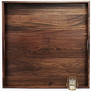 MAGIGO 28 x 28 Inches Extra Large Square Black Walnut Wood Ottoman Tray with Handles, Serve Tea, Coffee Classic Wooden Decorative Serving Tray