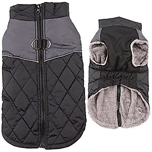 JoyDaog Warm Fleece Dog Coats for Medium Dogs,D-Rings Waterproof Puppy Jacket for Cold Winter,Black L