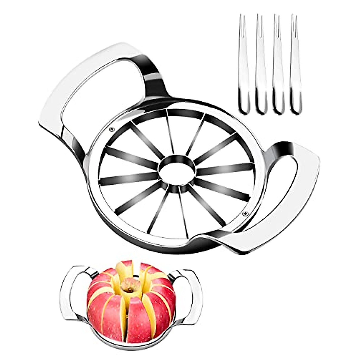 MOVNO Apple Slicer 12 Slices, Home Kitchen 12-Blade Stainless Steel Apple Slicer Corer Cutter, Sturdy and Sharp