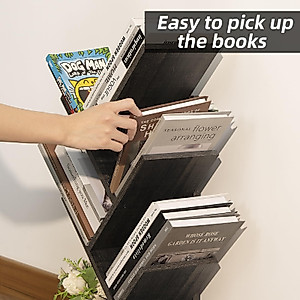 HXXUYY Tree Bookshelf, 4 Shelf Grey Floor Standing Bookcase,Wooden Bookshelves Storage Rack for CDs Movies Books,Display Book Organizer Shelves for Living Room Bedroom Home Office