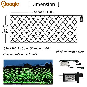 Pooqla 14.8x4.9ft Net Lights, 300 LED St Patricks Day Lights Outdoor Green Lights with 8 Lighting Modes, Connectable Waterproof Mesh String Fairy Lights for Bushes Tree Garden St. Patrick's Day Decor