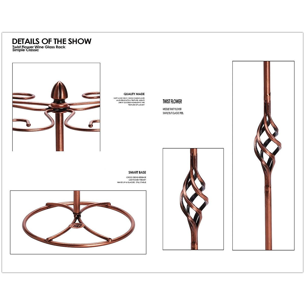 Fantasee - Wine Glass Holder, Tabletop Stemware Rack with 6 Wine Glass Drying Rack Stand