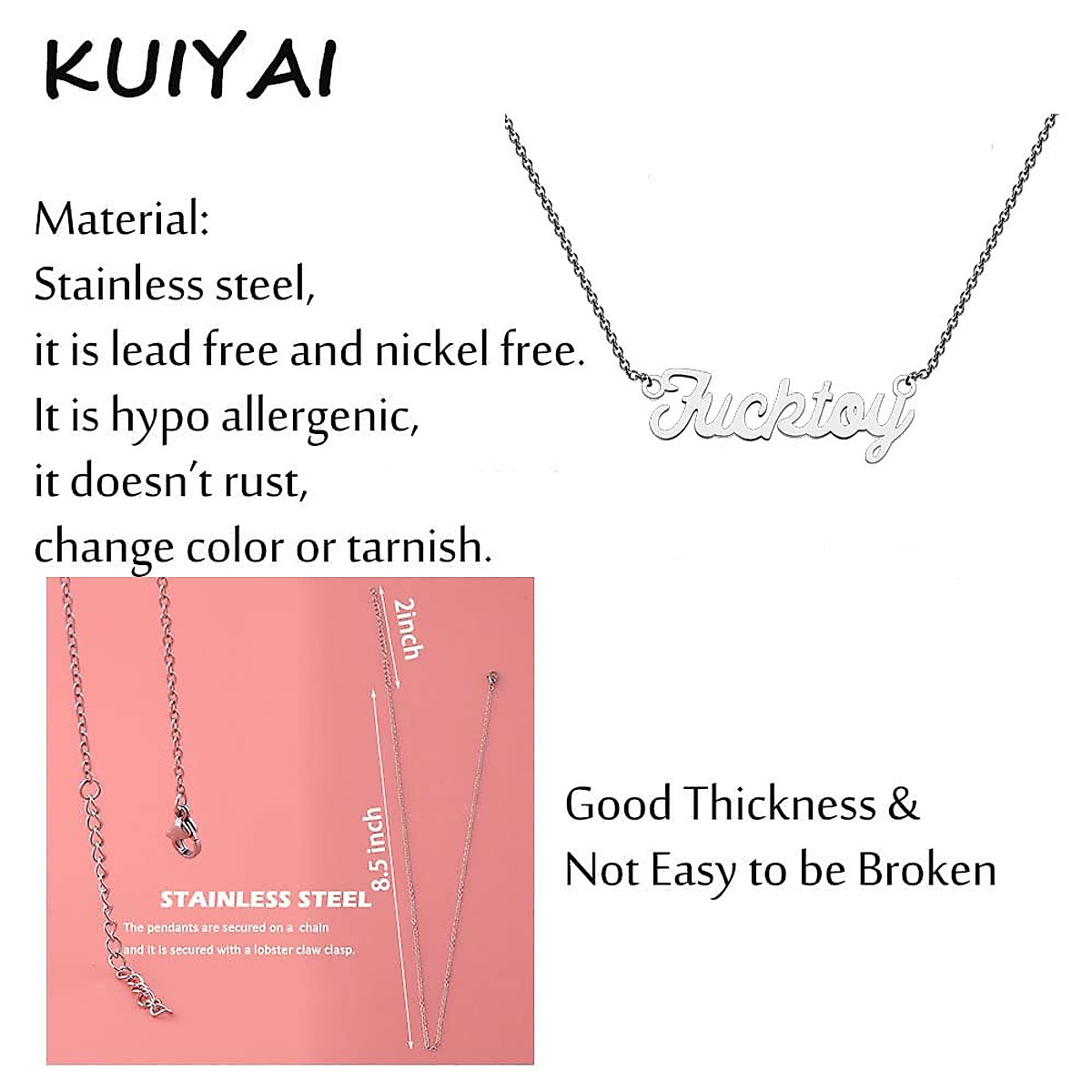 KUIYAI Smut Slut Gift Fuktoy Necklace Slutty Gift Spicy Lovers Gift Swear Words Gift Hotwife Gift Naughty Valentine Gift For Her (FucktoyNS)