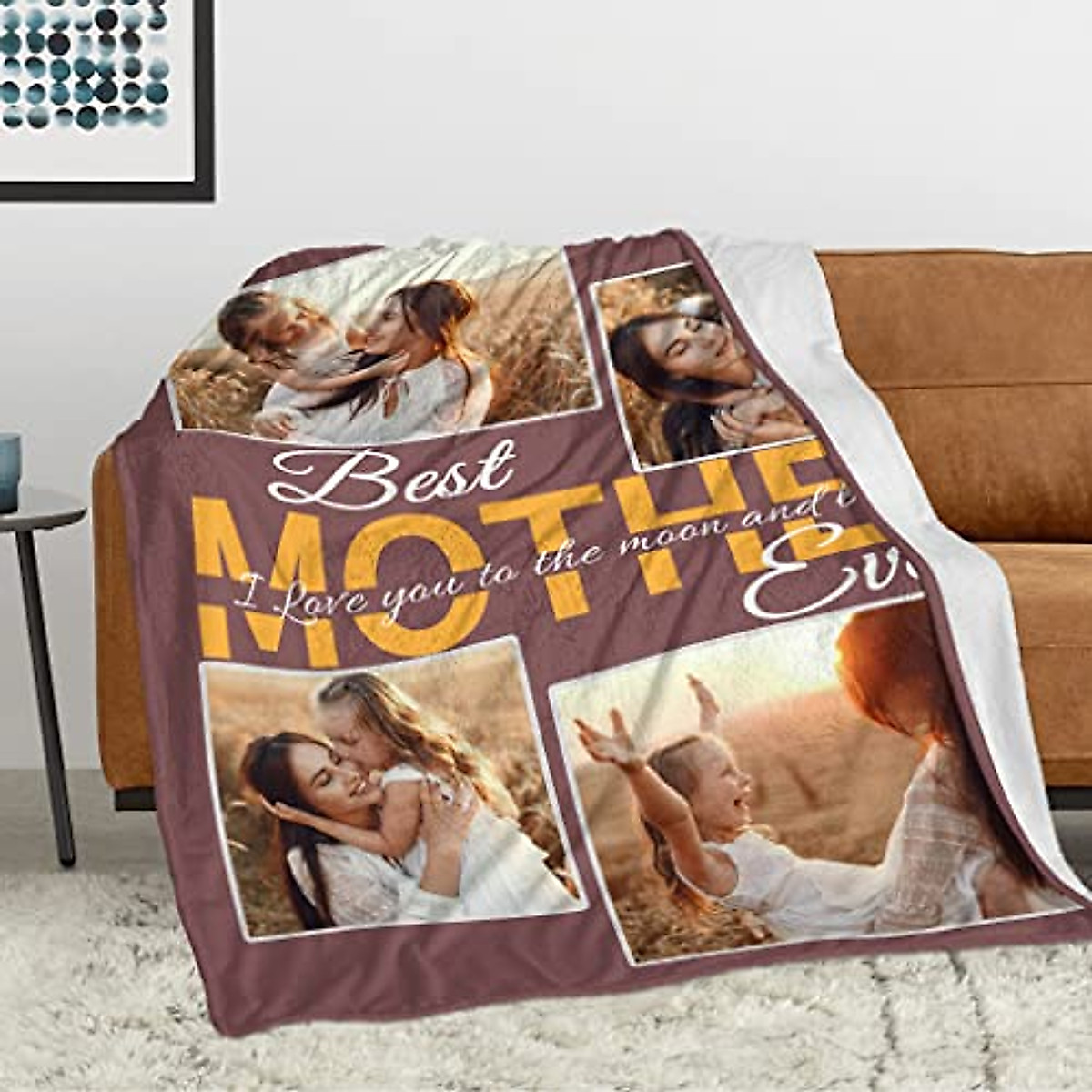 Dipopizt Custom Mom Blanket with Photo, Personalized Gifts for Mother's Day, Christmas from Daughter, Son, Husband, Unique Birthday Gifts for Mom Birthday Idea, Customized Blanket for Mama