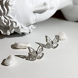 Lulii Butterfly Earrings Silver Butterfly Stud Earrings Sterling Silver Plated CZ Earrings for Women