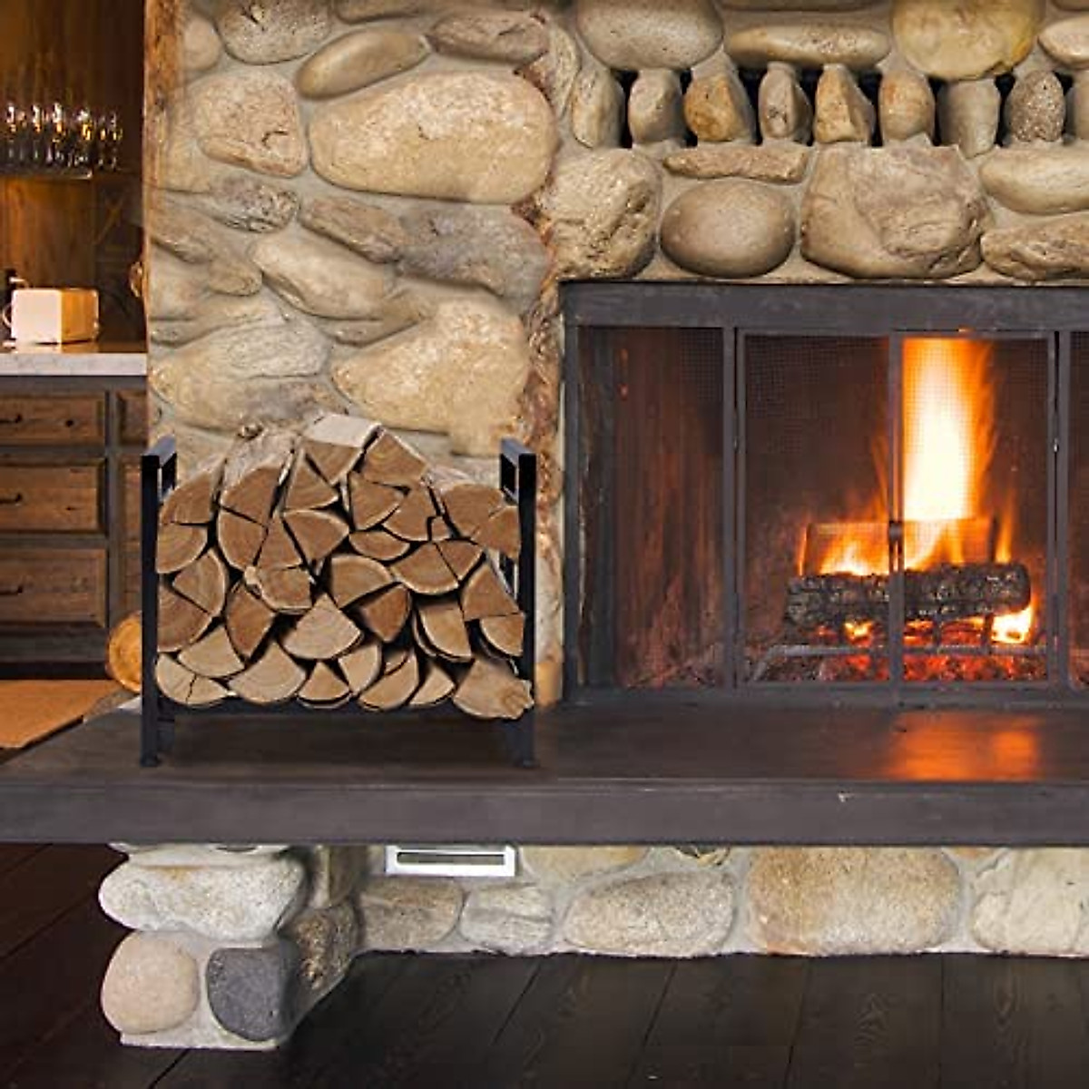 MYFIREPLACEDIRECT Firewood Rack, Heavy Duty Steel, Black, 19 x 13 x 14.8 in, Perfect for Fireplace, Stove, Fire Pit