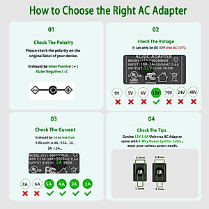 Gonine Security Camera Power Supply 12V 5A Power Cord with 8 Way Power Splitter Cable, 12 Volt 5A 60W Power Adapter for 12Vdc Lorex, Samsung, Q-See, Night Owl, Swann and Annke CCTV Cameras.