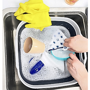 SAMMART 10L (2.64 Gallon) Collapsible Dishpan with Draining Plug - Foldable Washing Basin - Portable Dish Washing Tub - Space Saving Kitchen Storage Tray (Grey/Slate Grey)