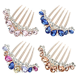 inSowni 4 Pack Luxury Glitter Sparkly Gems Crystal Rhinestones Pearl Metal Hair Side Combs Slides with Long Teeth Bun Chignon Updo Hairpins Barrettes Hair Clips Accessories for Women Girls