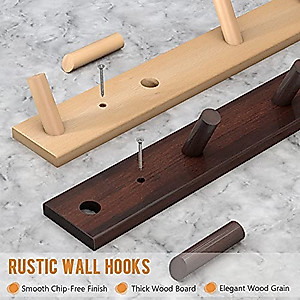 HangerSpace Wooden Wall Mounted Coat Rack, Natural Wood Duty Coat Hooks with 5 Pegs Wall Hooks, Wooden Coat Hanger Hat Rack for Hanging Coats Towels Purse Robes