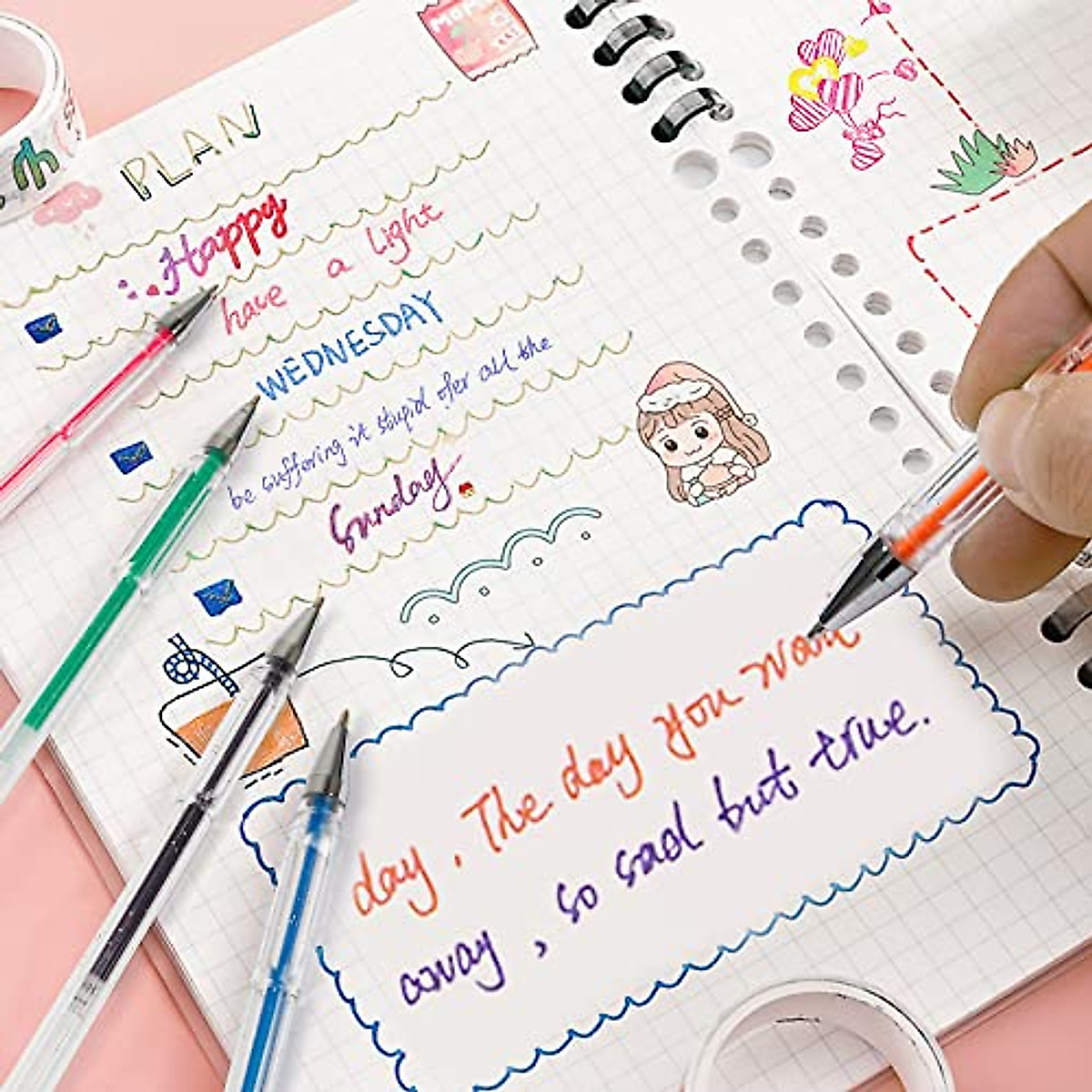 feela 200 Pack Glitter Gel Pens Set 100 Gel Pen plus 100 Refills for Adult Coloring Books Drawing Art Markers