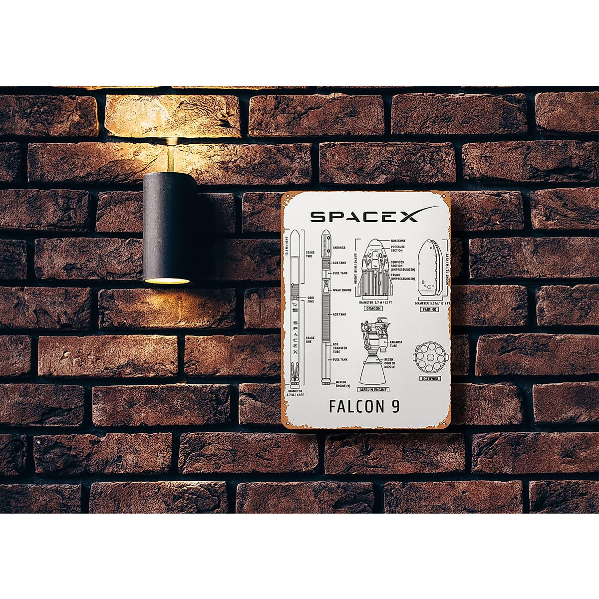 CharcasUS Metal Signs - SpaceX Falcon 9 Blueprint Poster Personalized Signs Wall Decor Great Gift For Space Fans 8 x 12 inch