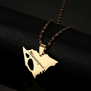 Stainless Steel Nicaragua Map Pendant Necklace for Women Nicaraguans Maps Patriotic Charm Jewelry Gifts (Gold)