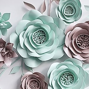 Fonder Mols Large 3D Paper Flowers Decorations for Wall (Mint & Gray, Set of 17), Nursery Decor, Wedding, Party Backrop, Bridal Shower Centerpiece, Monogram, Handmade & Assembled