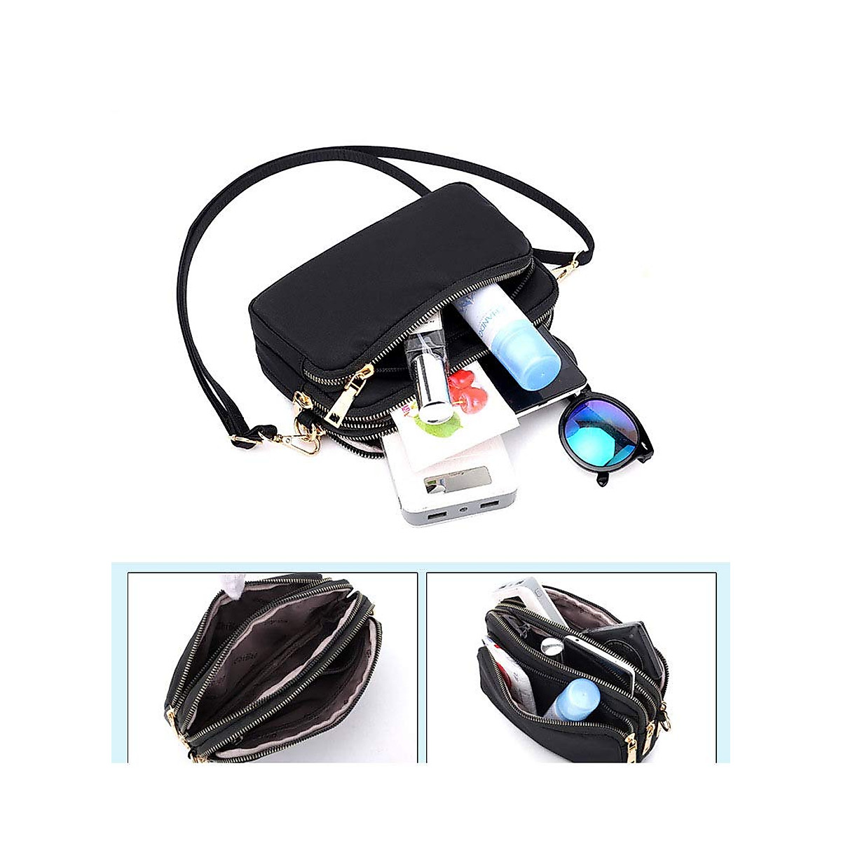 Nylon Small Women Crossover Body Phone Purse Bag Wristlet Clutch Wallet Handbag for Samsung Galaxy S20 Ultra, S20 FE 5G, A11 A21 A51 A71 A10S A20S A21S A20, Note 20 10 9,S10 Lite S10 Plus (Black)