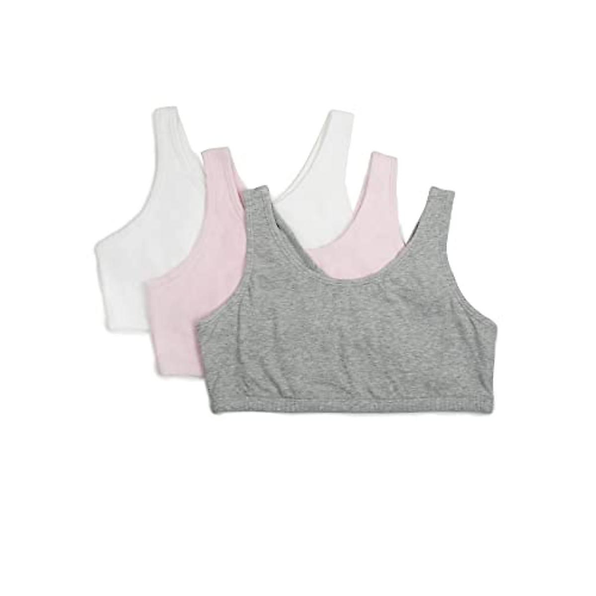 Fruit of the Loom girls Cotton Built-up Stretch Sports training bras, Heather Grey/Bittersweet Pink/White, 38 US