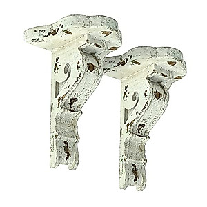 BIG FORTUNE Set of 2 Corbels for Shelves Wood Corbels Decorative Shelf Brackets Wooden Vintage Shelf Farmhouse Decor White Floating Wall Shelf Long