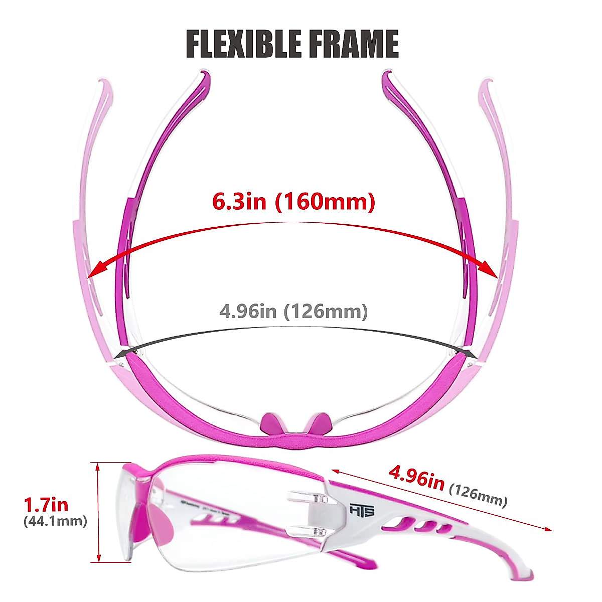 HTS HUNTERSKY E9532 Super Flexible Lightweight Anti Fog Wrap-Around U6 Clear Shooting Safety Glasses with ANSI Z87.1 Scratch Resist