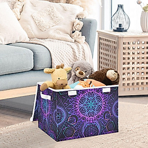 ALAZA Storage Bins Organizer Box Baskets Lidded Clothes for Shelves Closet Sacred Geometry Collapsible Stackable Storage Cubes Handles
