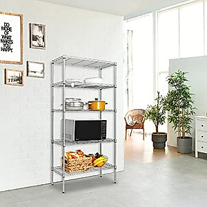 Karl home 5-Shelf Metal Shelves Heavy Duty Adjustable Wire Shelving Unit, 551Lbs Capacity Freestanding Storage Rack for Kitchen, Laundry, Bathroom, Garage, Living Room (Silver)
