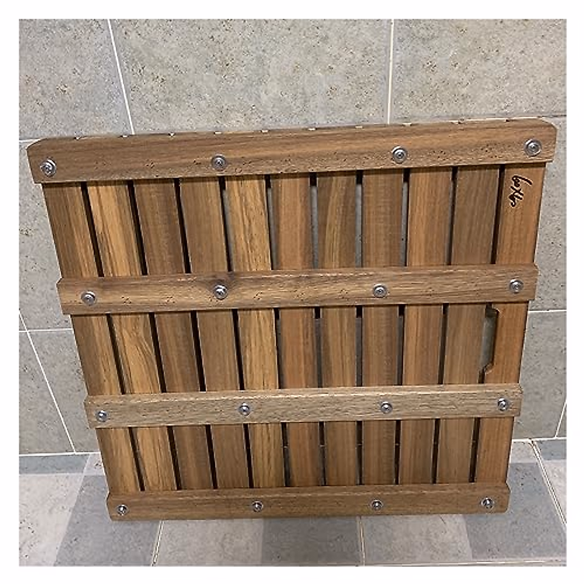 Heavy Duty Teak Wood Shower Mats Non Slip Waterproof, Raised Slated Platform Pads with Foot Pad, Inside Outside Bath Tubs Floor Mat, Portable Doormat (Size : 30x30cm(11.8x11.8in))