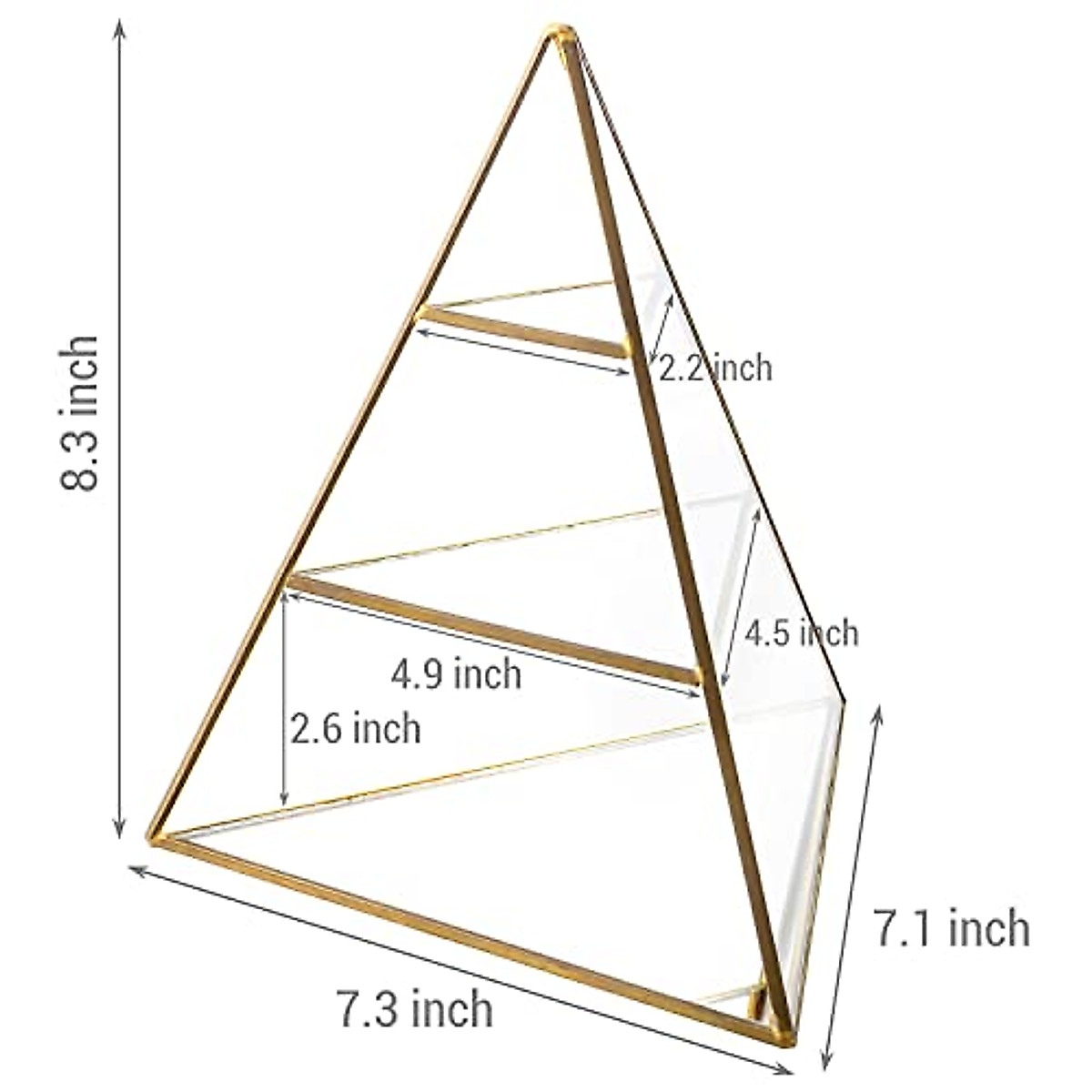 MyGift Glass Pyramid Small Jewelry Organizer Box with Brass Metal Frame, 3 Tier Crystal Display Case