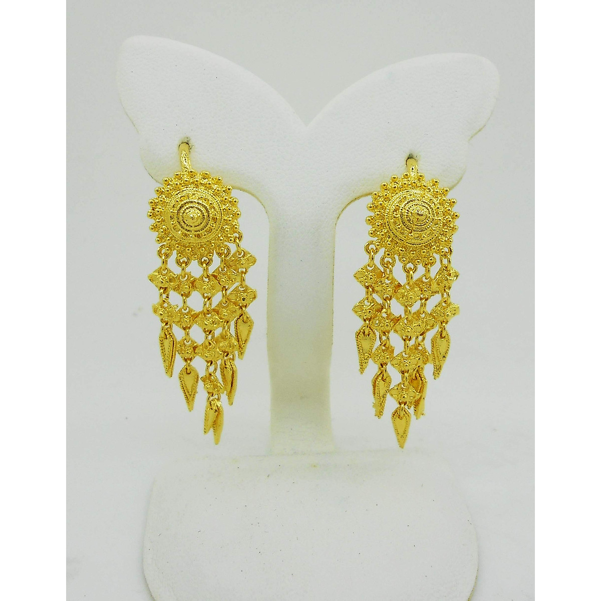 Dangle Earrings 23k 24k Thai Baht Yellow Gold Plated Filled Earrings Design From Thailand, Thai Dress, The Wedding, Women Jewelry